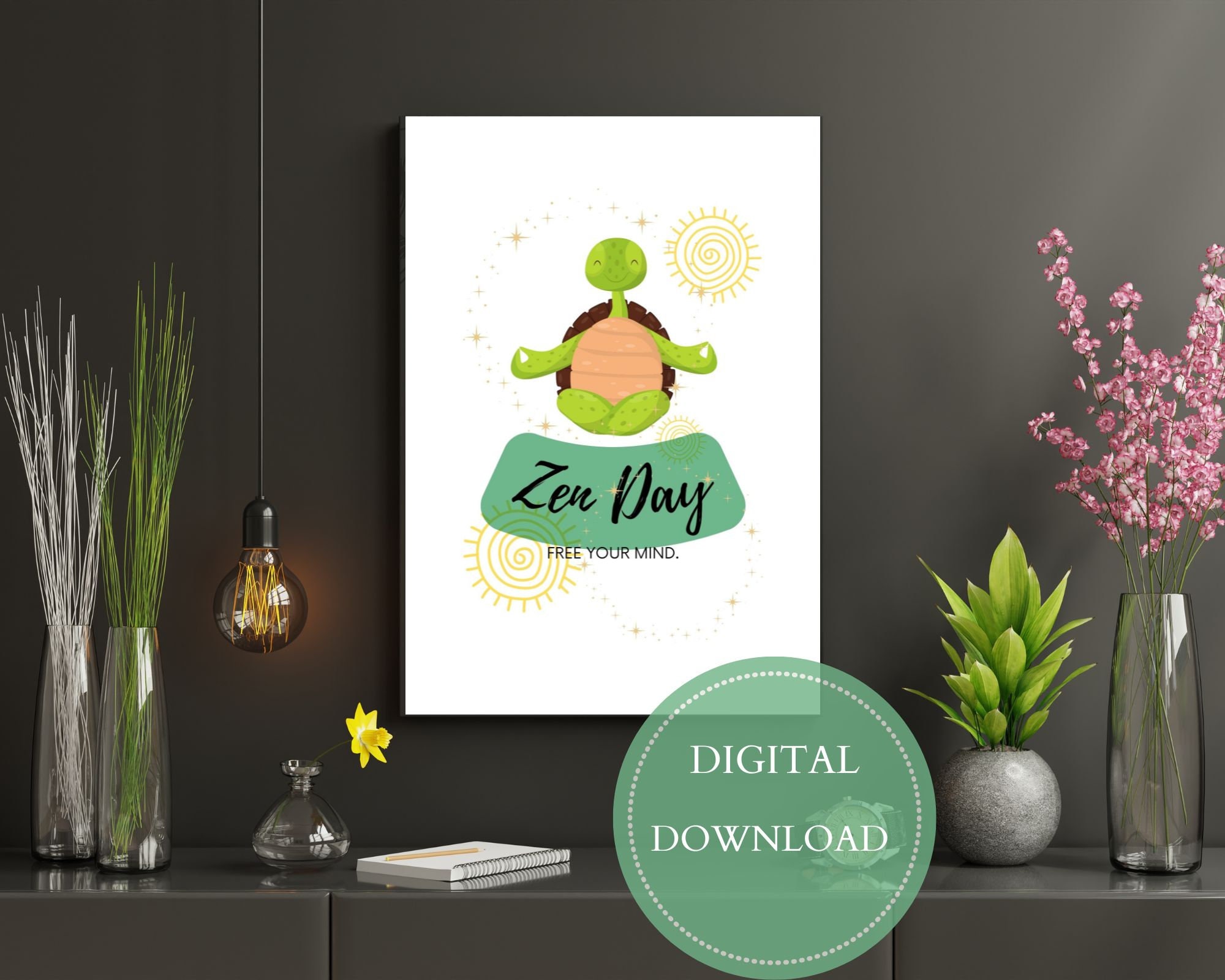 Zen Poster | Meditating Turtle Illustration | Cute Turtle | Digital ...