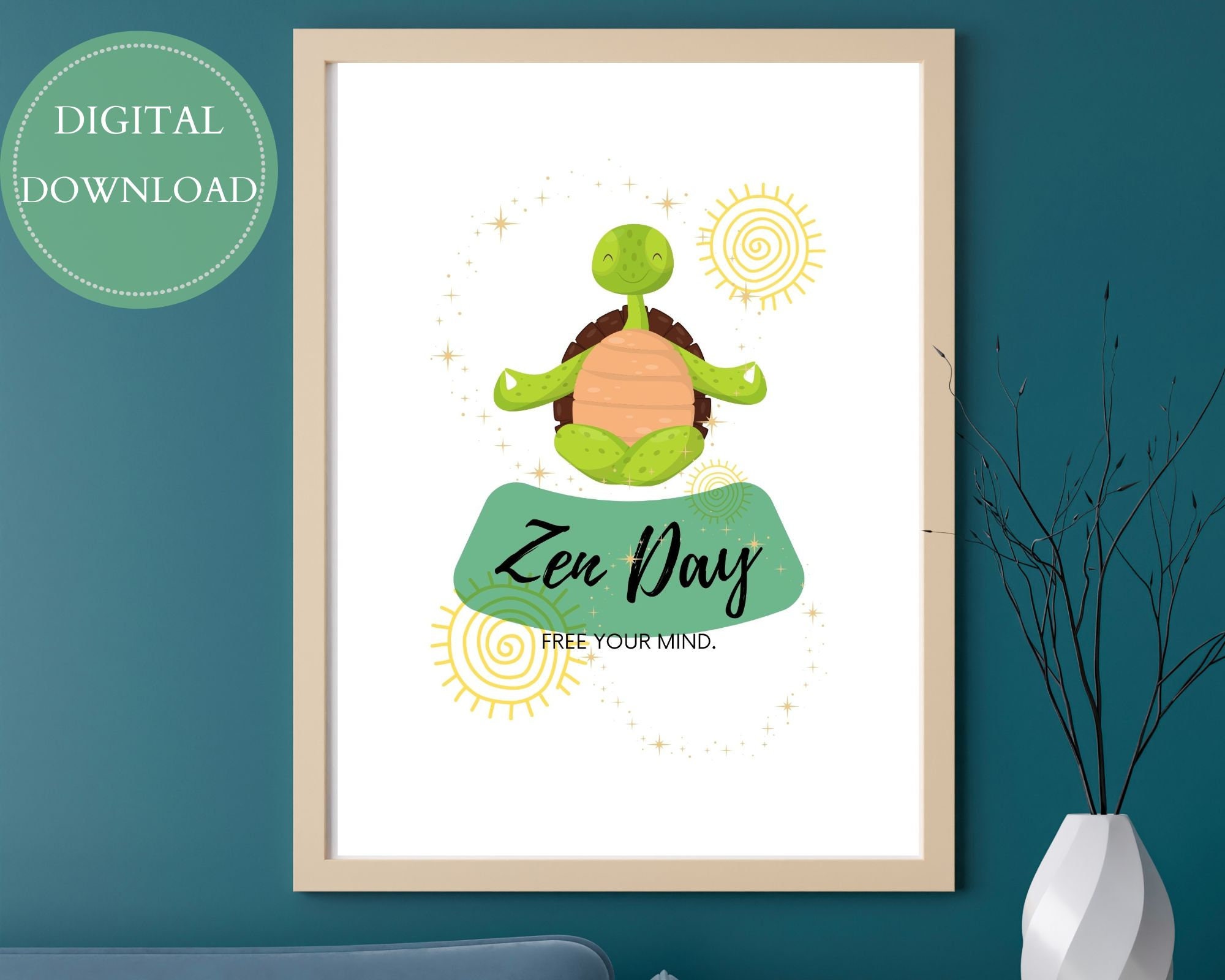 Zen Poster | Meditating Turtle Illustration | Cute Turtle | Digital ...
