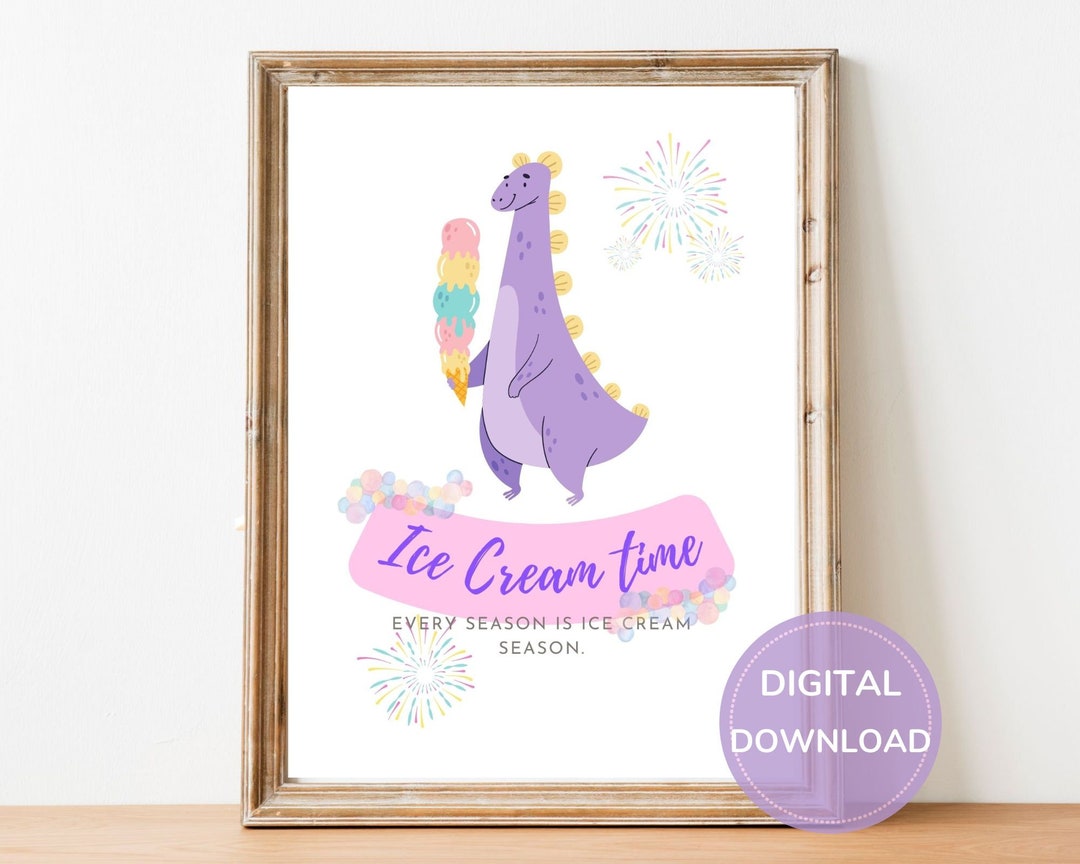 Ice Cream Dino Illustration of Dinosaur Eating an Ice Cream Ice Cream ...