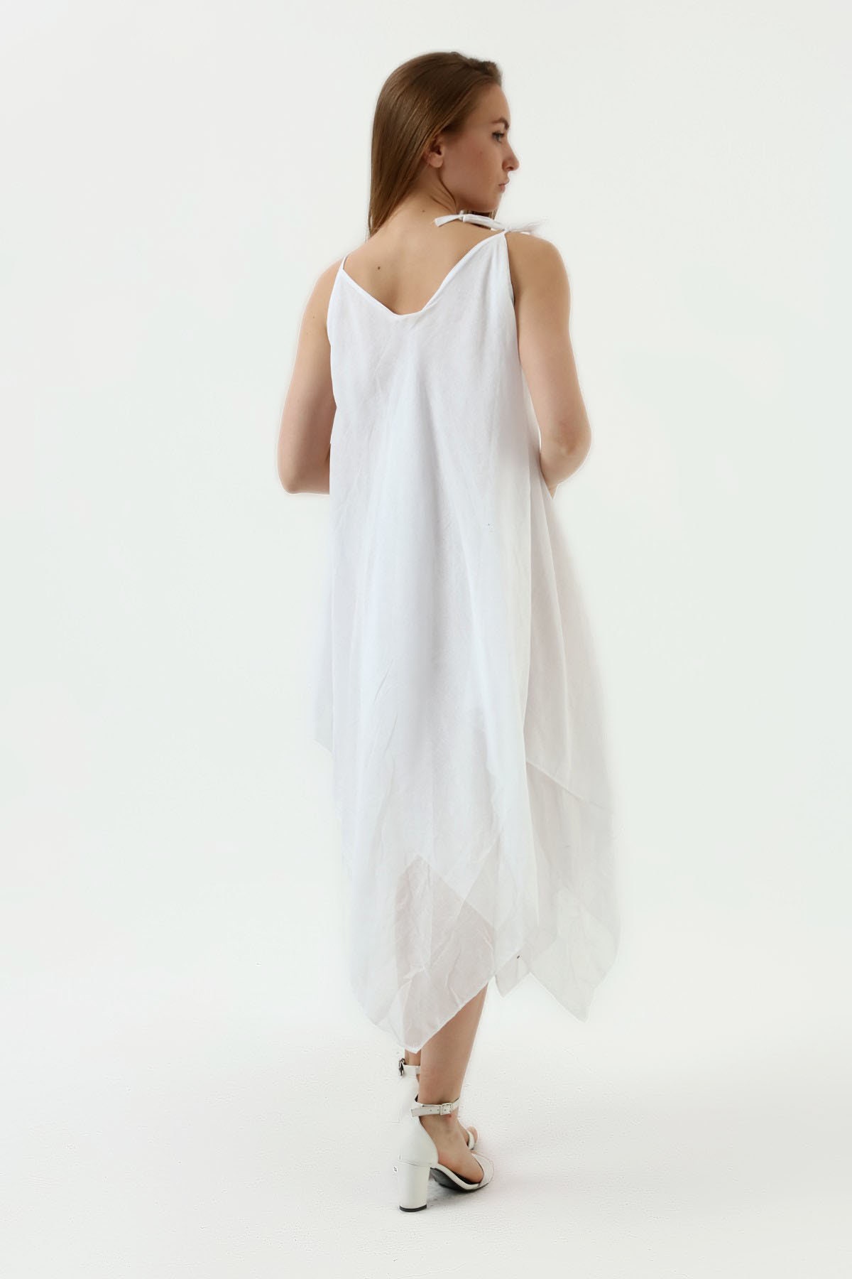 White String Strap Dress, Standard Size White Dress, Summer White Dress ...