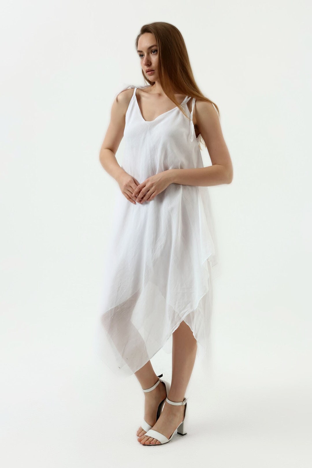 White String Strap Dress, Standard Size White Dress, Summer White Dress ...