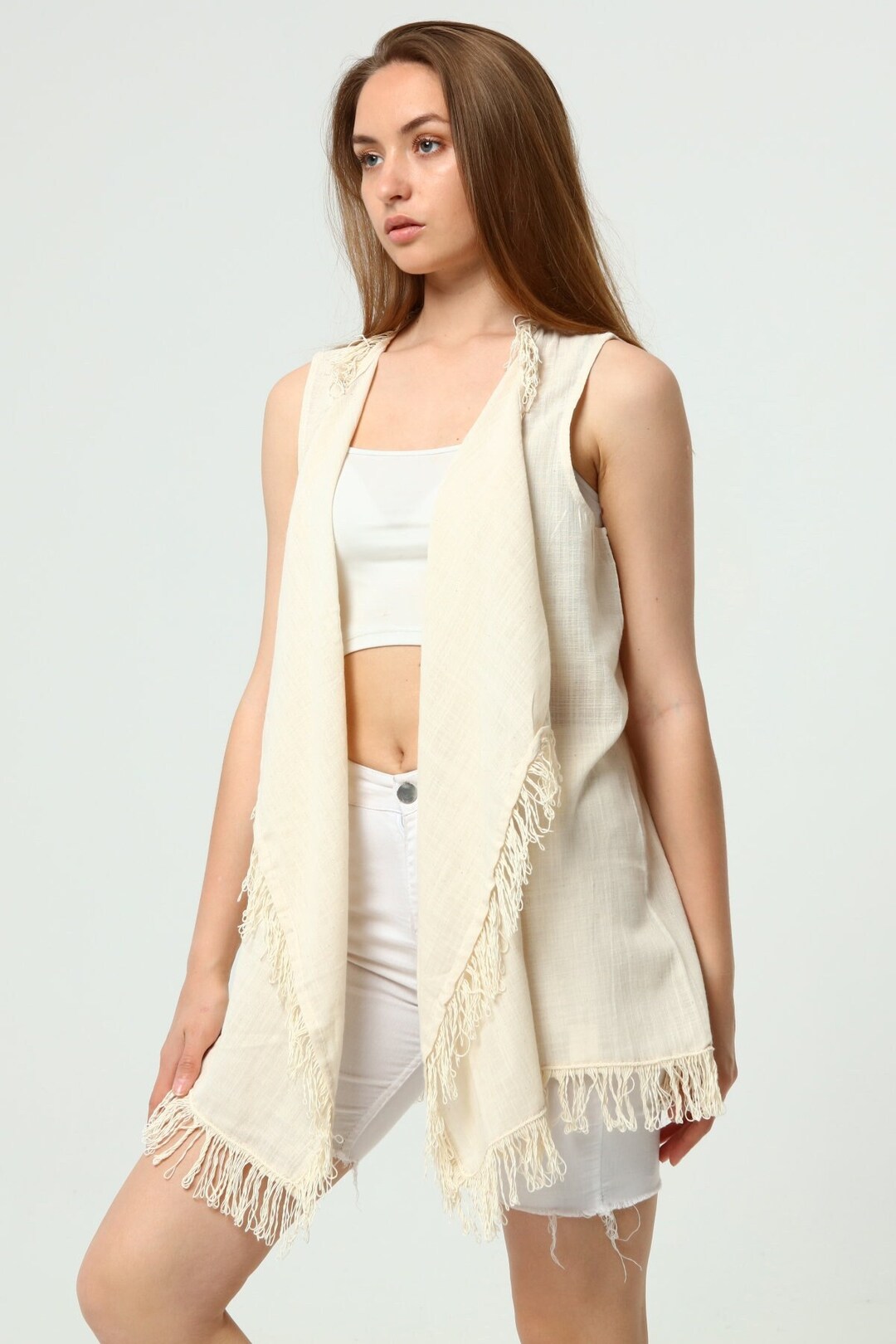 Cotton Linen Vest for Women, Linen Top Vest, Natural Vest, Standard ...