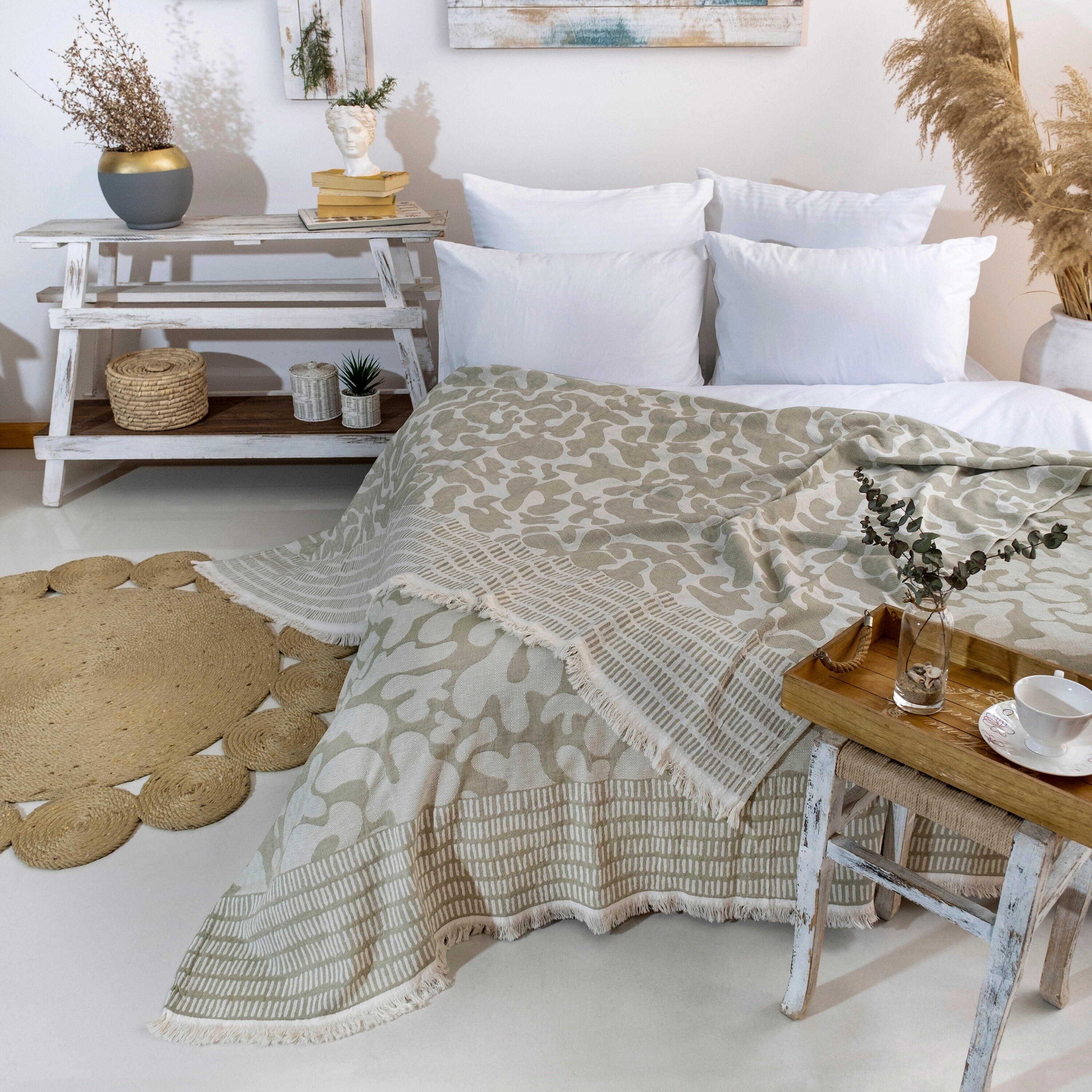 Handwoven Turkish Cotton King Blanket: Geometric Bedspread - Etsy