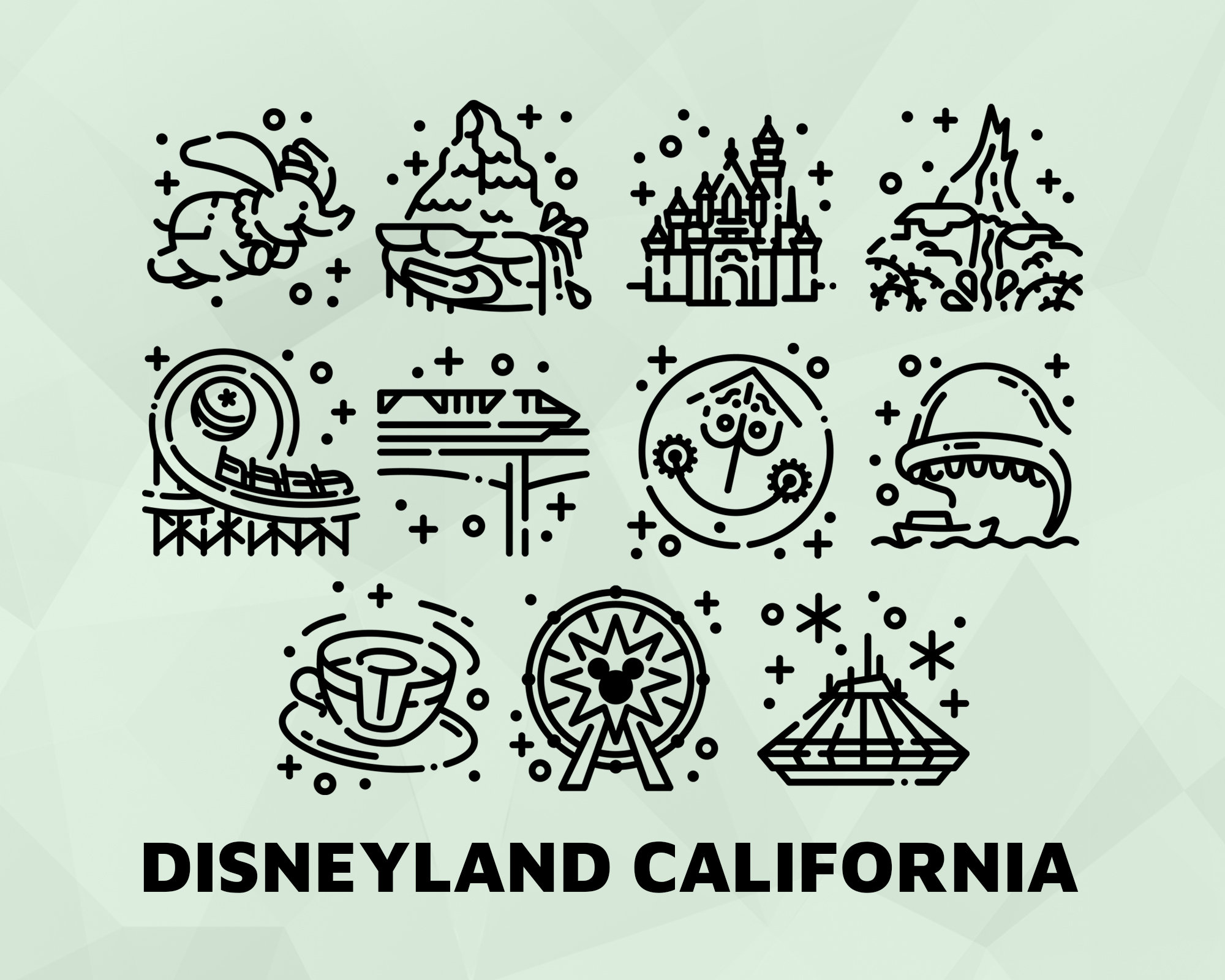 Disneyland California Adventure 11 Theme Parks Icon SVG Bundle - Etsy