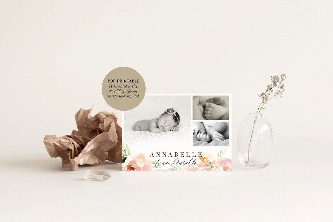 PDF Printable Newborn Thank You Card With Floral / Double Sided ...