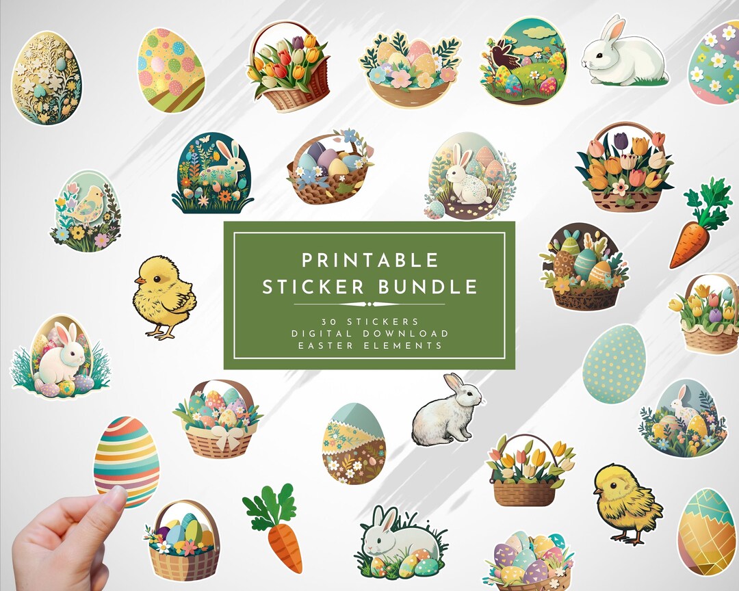 30x Easter Sticker Bundle, Sketched Stickers, Digital Download ...