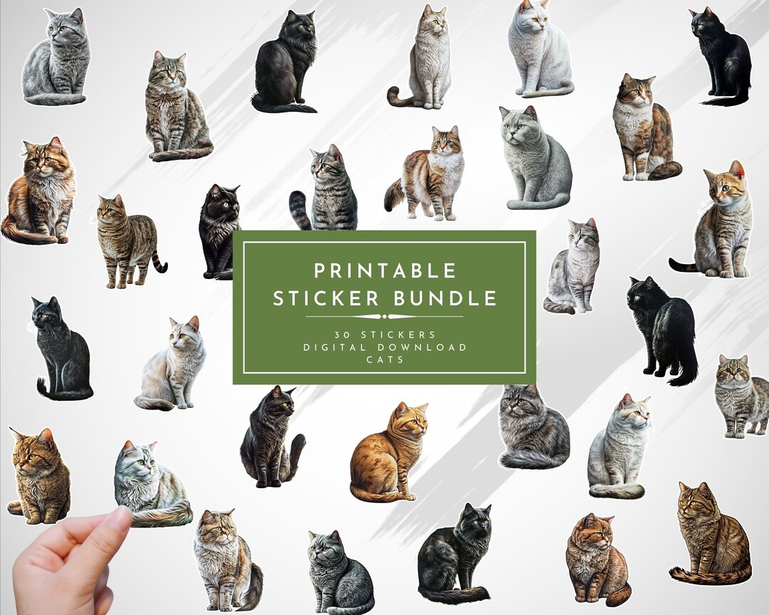 30x Printable Cat Stickers, Digital Download, Printable Teacher ...