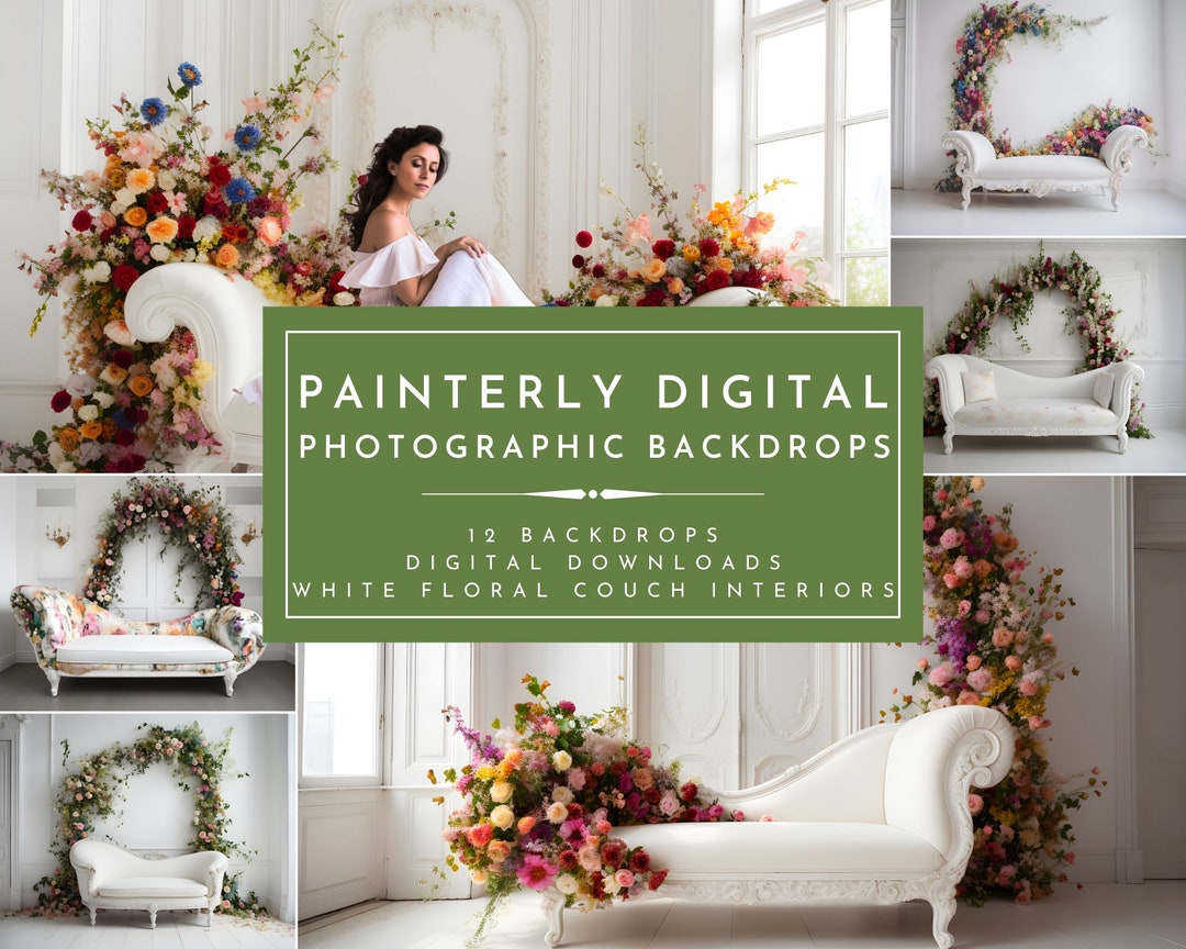 12x White Couch With Floral Arches Painterly Digital Photography ...