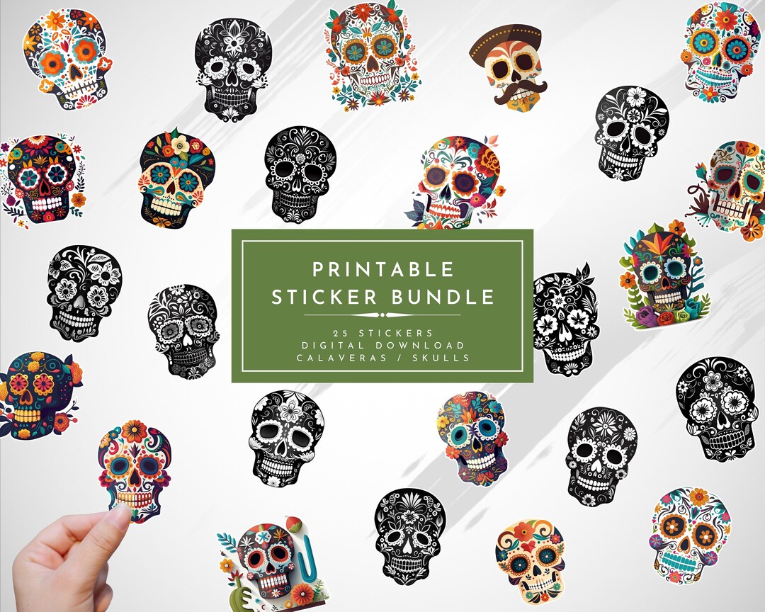 25x Calavera Mexican Skull Images, Sugar Skull Stickers, Calaveras ...