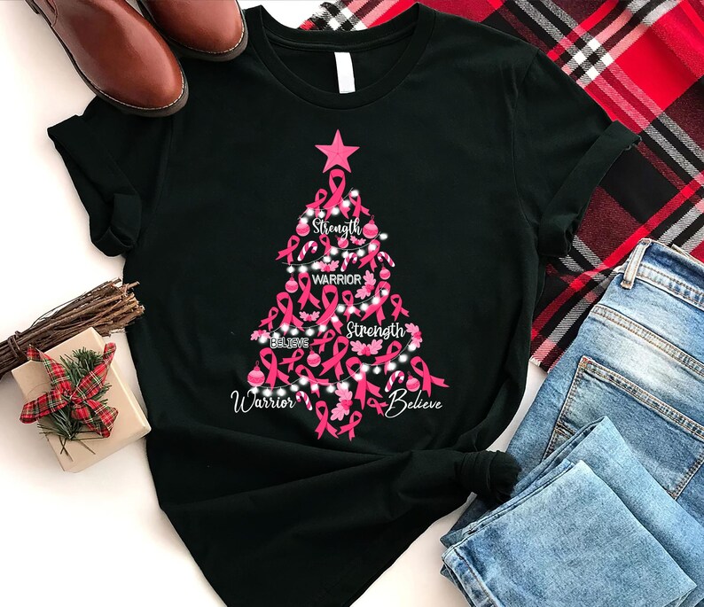 Christmas Breast Cancer Holiday Pink Ribbon Fight Awareness T-shirt ...