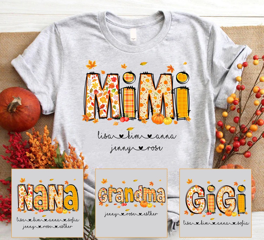 Personalized Fall Grandma Shirt, Custom Kids Names, Autumn Cotton Tee ...