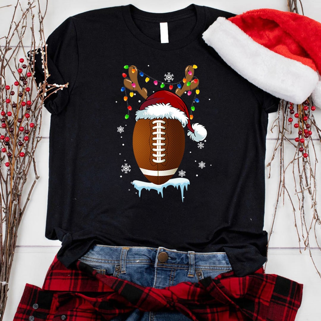 Santa Hat Football Christmas Shirt, Christmas Football Shirt, Football ...