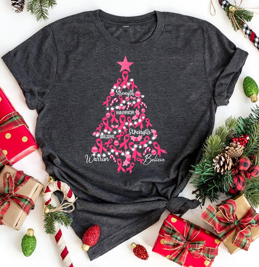 Christmas Breast Cancer Holiday Pink Ribbon Fight Awareness T-shirt ...