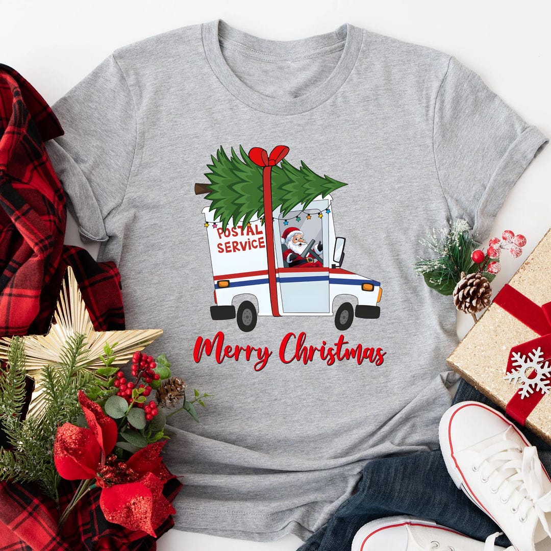 Postal Worker Truck Christmas Lights Shirt, Santa Ride Mail Carrier Car ...