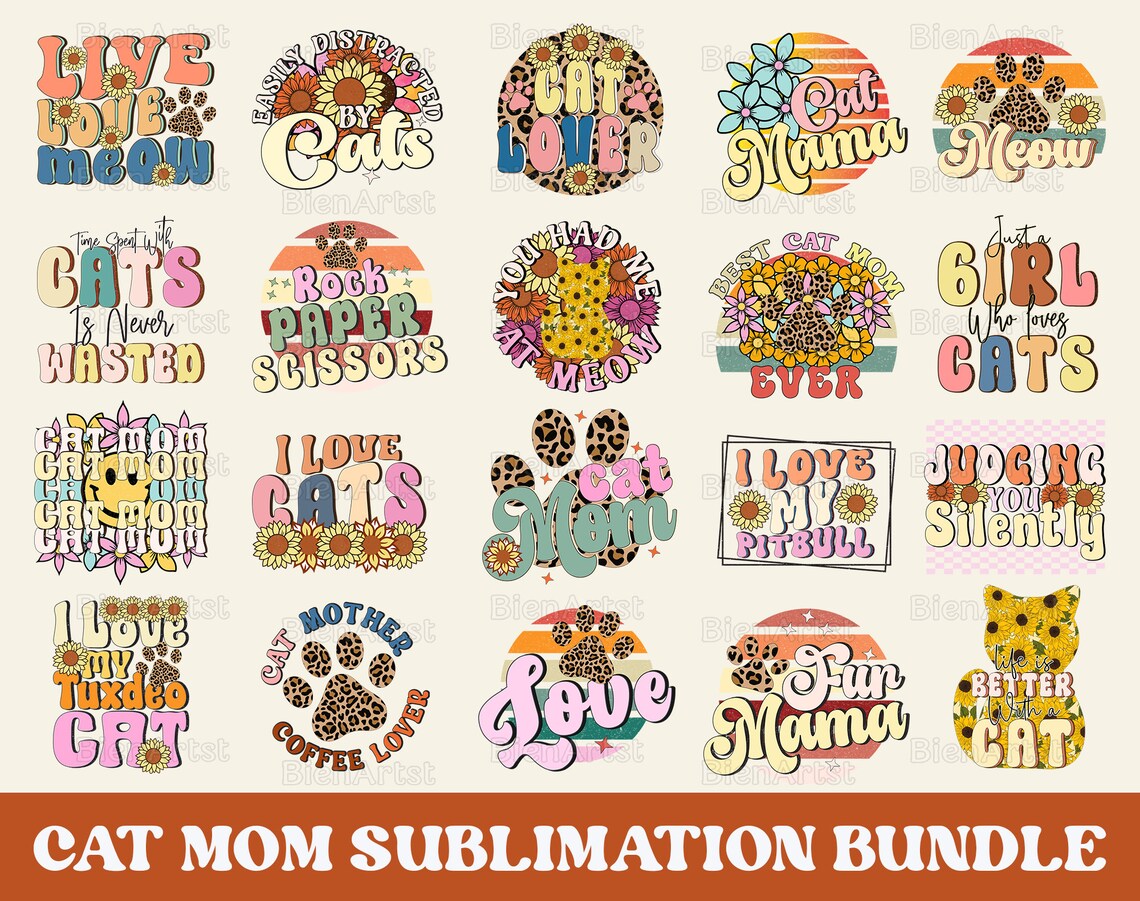 Cat Mom PNG Bundle Cat Mama Bundle Sublimation File Mothers - Etsy