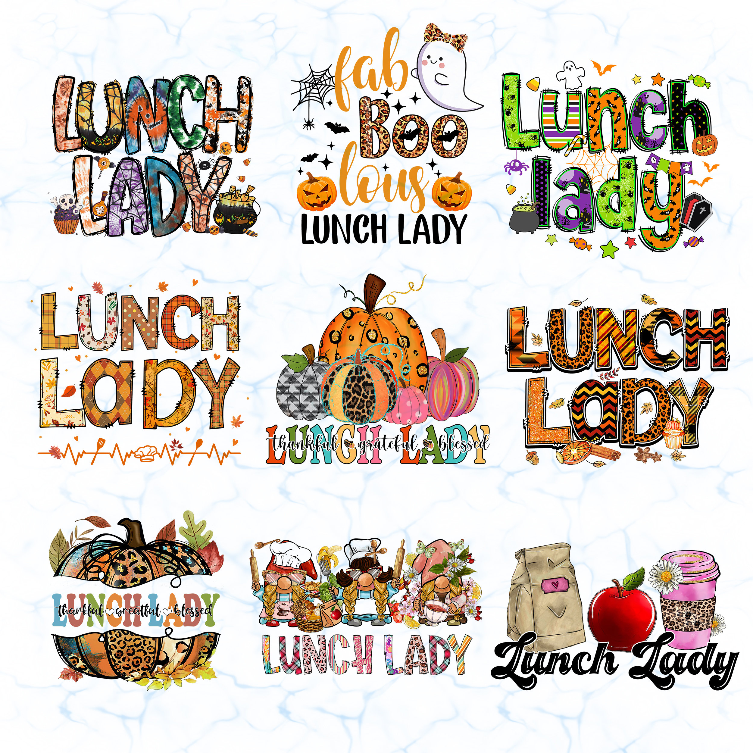 Halloween Lunch Lady PNG Bundle, Happy Fall Lunch Lady Squad PNG ...