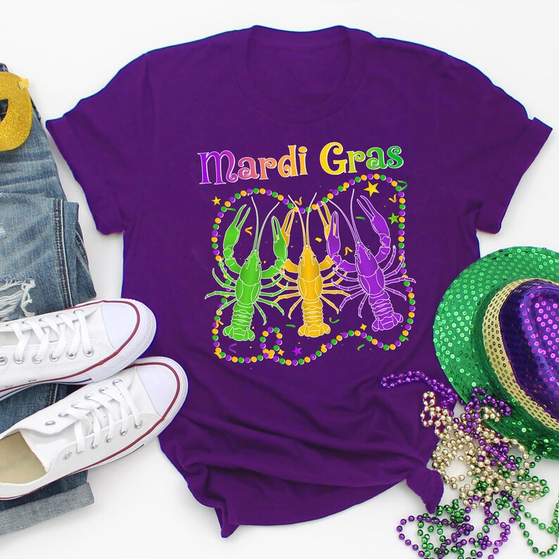 Camisa de mariscos Mardi Gras Crawfish, camisa de cangrejo Mardi Gras ...