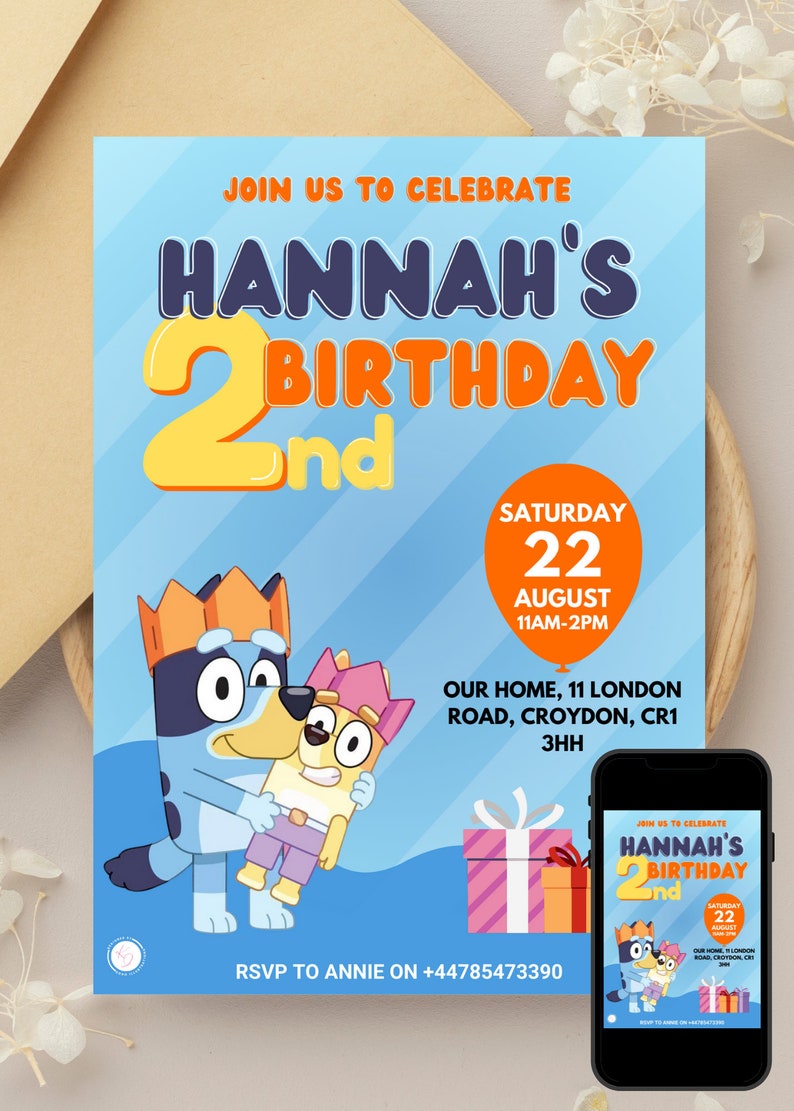 Bluey Party Invite Digital Download Personalised Invitation Kids ...