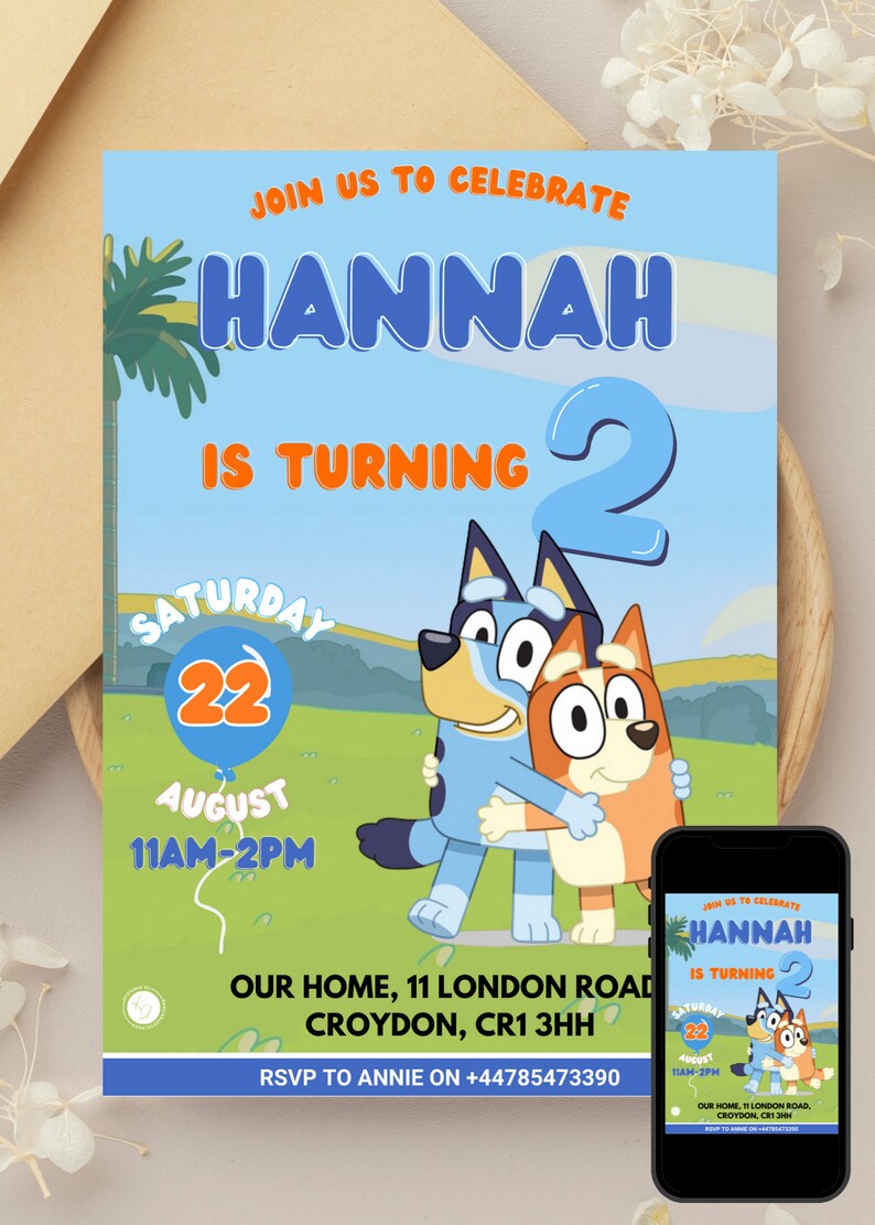 Bluey Party Invite Digital Download Personalised Invitation Kids ...