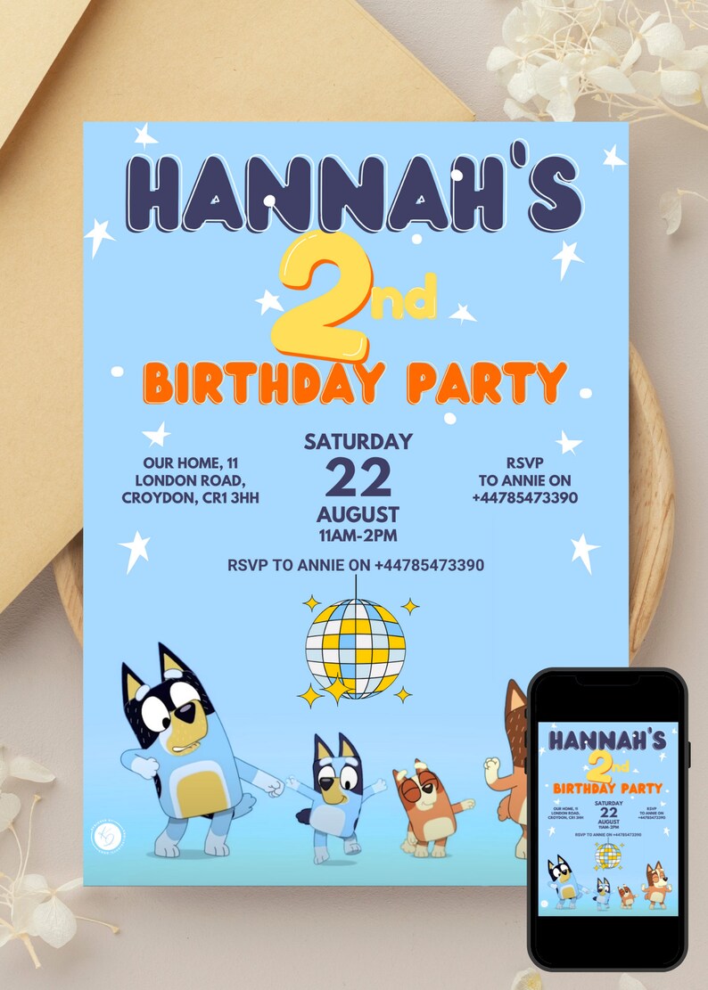 Bluey Party Invite | Digital Download Personalised Invitation | Kids ...