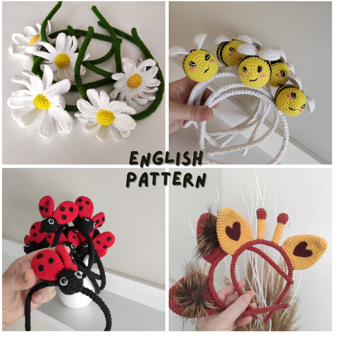 Crochet Giraffe, Wolf Ears, Daisy, Ladybug Crown Pattern Bundle ...