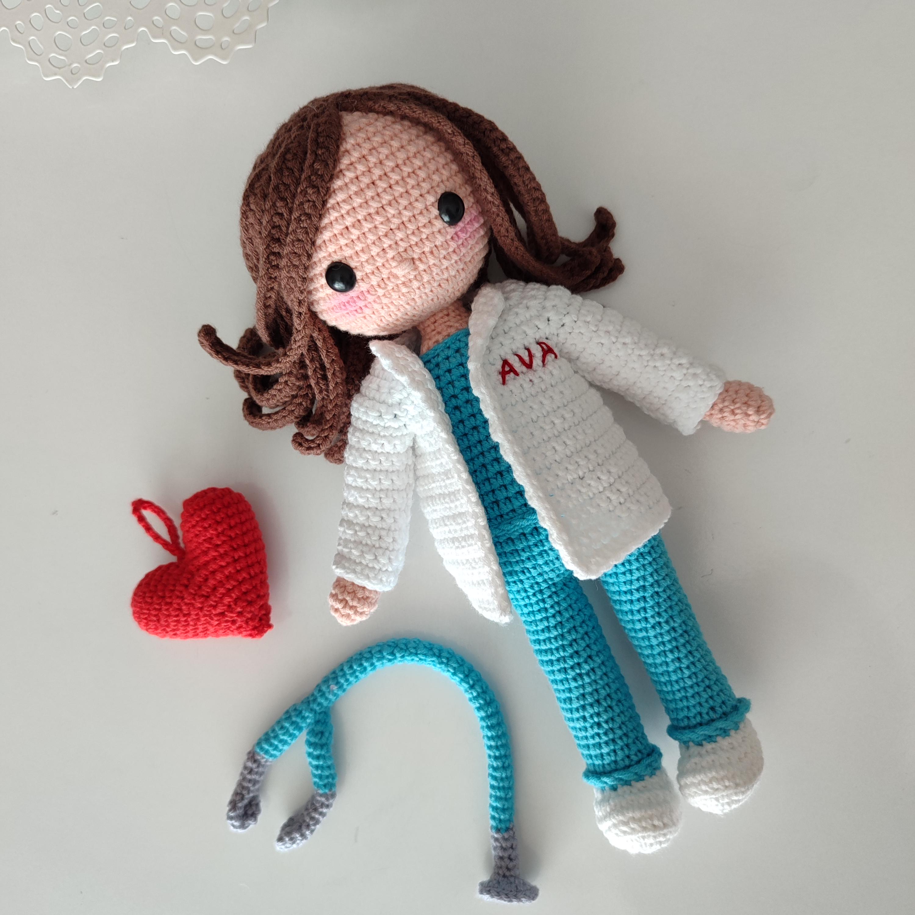 Crochet Doctor Doll Pattern: Amigurumi With Stethoscope (PDF Tutorial ...