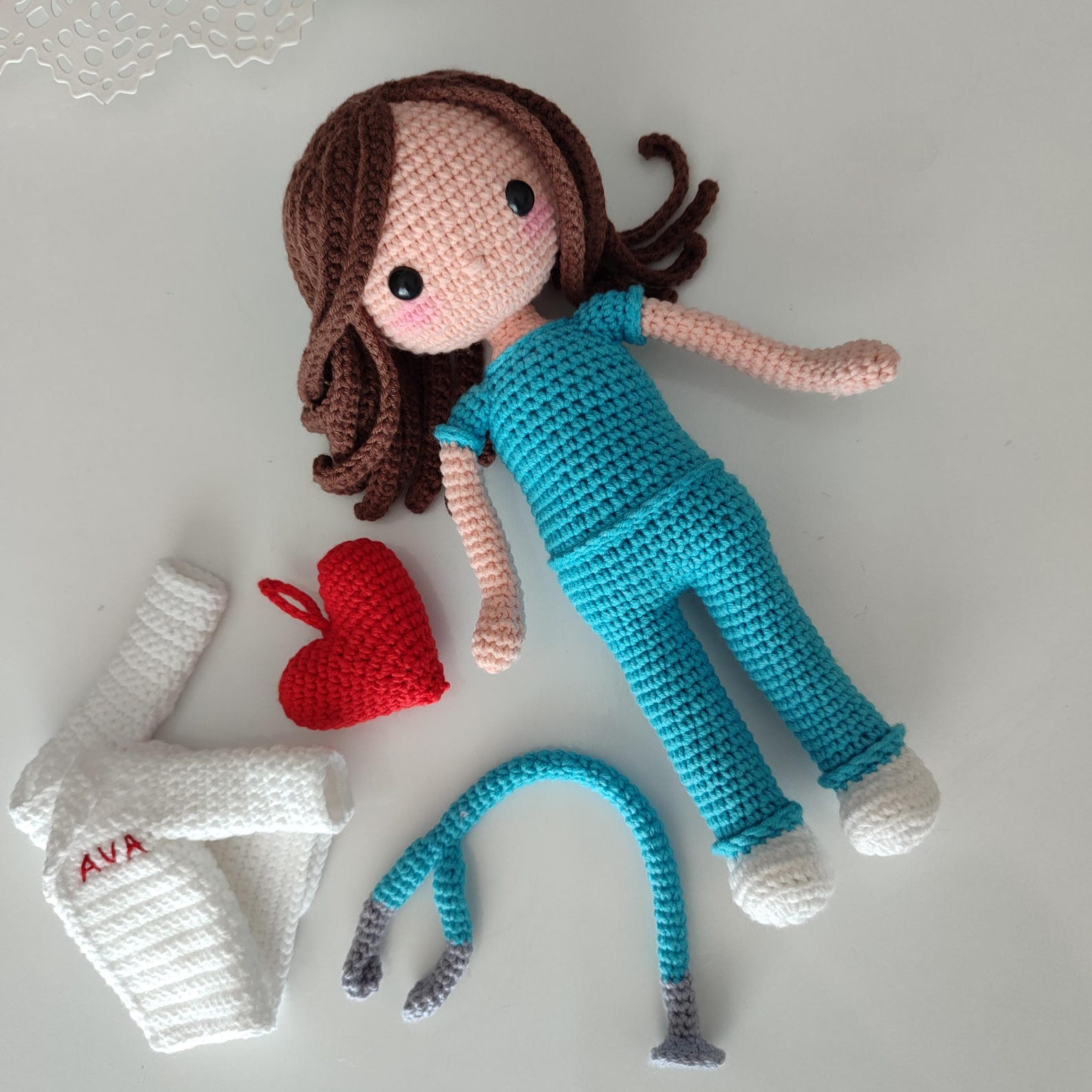Crochet Doctor Doll Pattern: Amigurumi With Stethoscope (PDF Tutorial ...