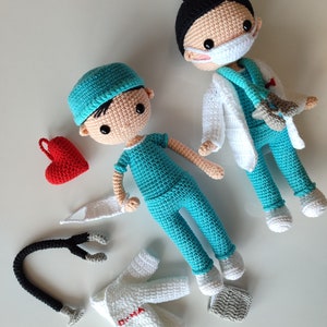 Crochet Doctor or Nurse Dolls 2 English Pattern in PDF, Amigurumi Male ...