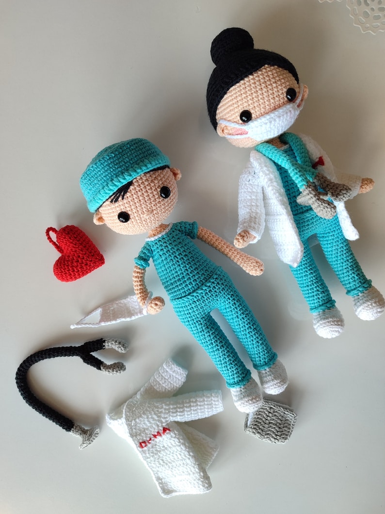 Crochet Doctor or Nurse Dolls 2 English Pattern in PDF, Amigurumi Male and Female Doctor Doll ...