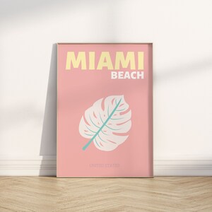Beach Print Set of 3 Travel Printable Wall Art Pink Miami Beach Poster ...
