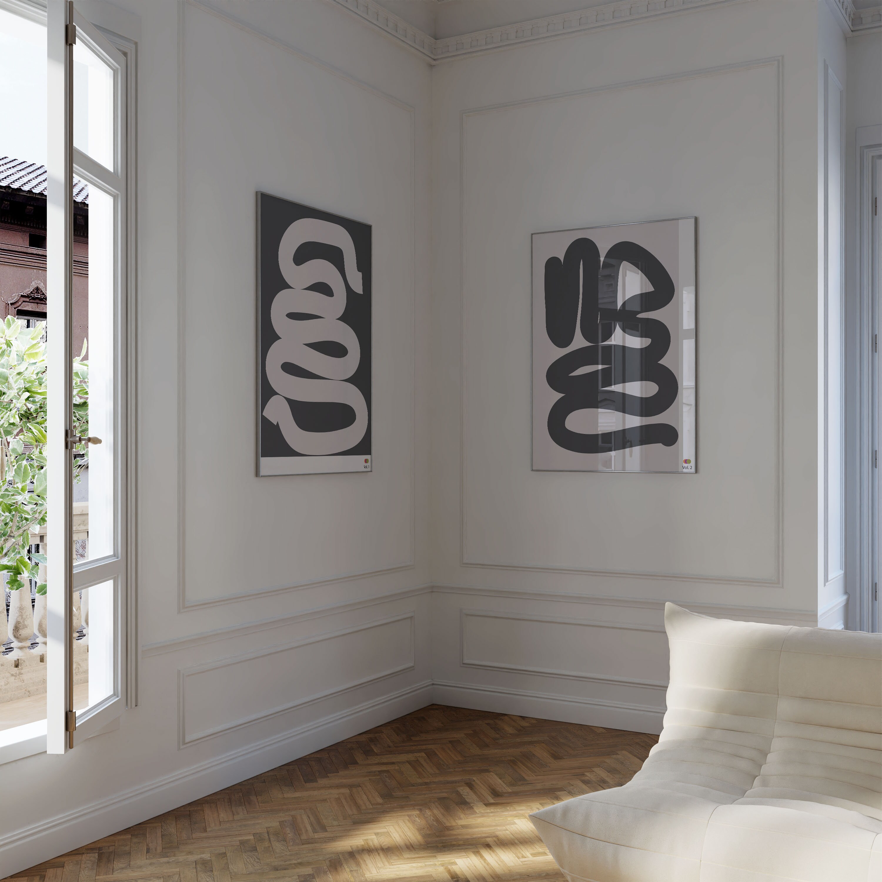 Moderne abstrakte Linie Print 2er Set neutrale Töne druckbare Wandkunst. Minimalistische Schwarz ...