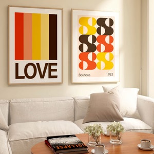 1970s Retro Print Set of 2 Boho Poster Orange Love Printable Wall Art ...