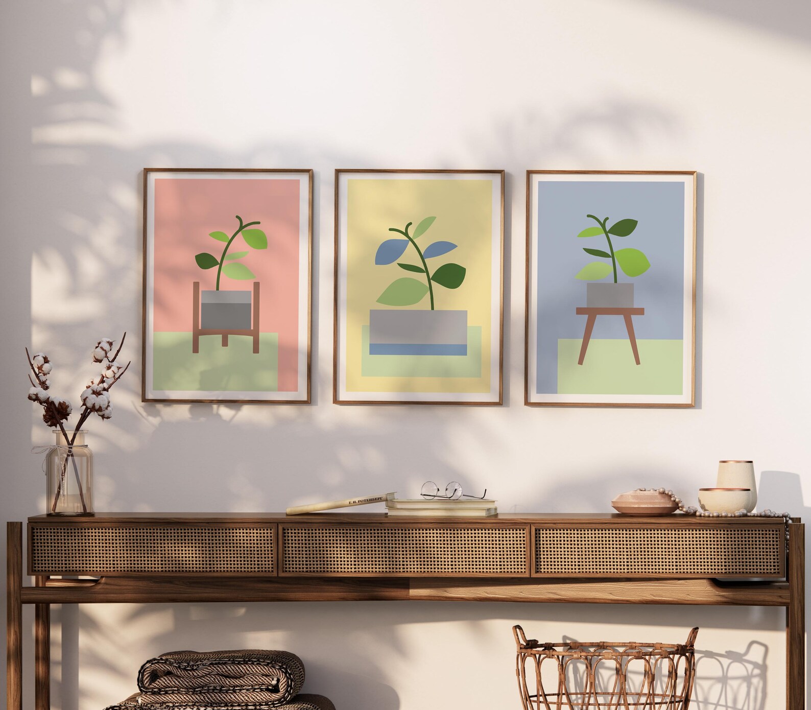 Modern Scandi Plant Wall Art Print Set of 3 | Botanical Geometric ...