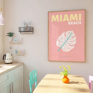 Beach Print Set of 3 Travel Printable Wall Art Pink Miami Beach Poster ...