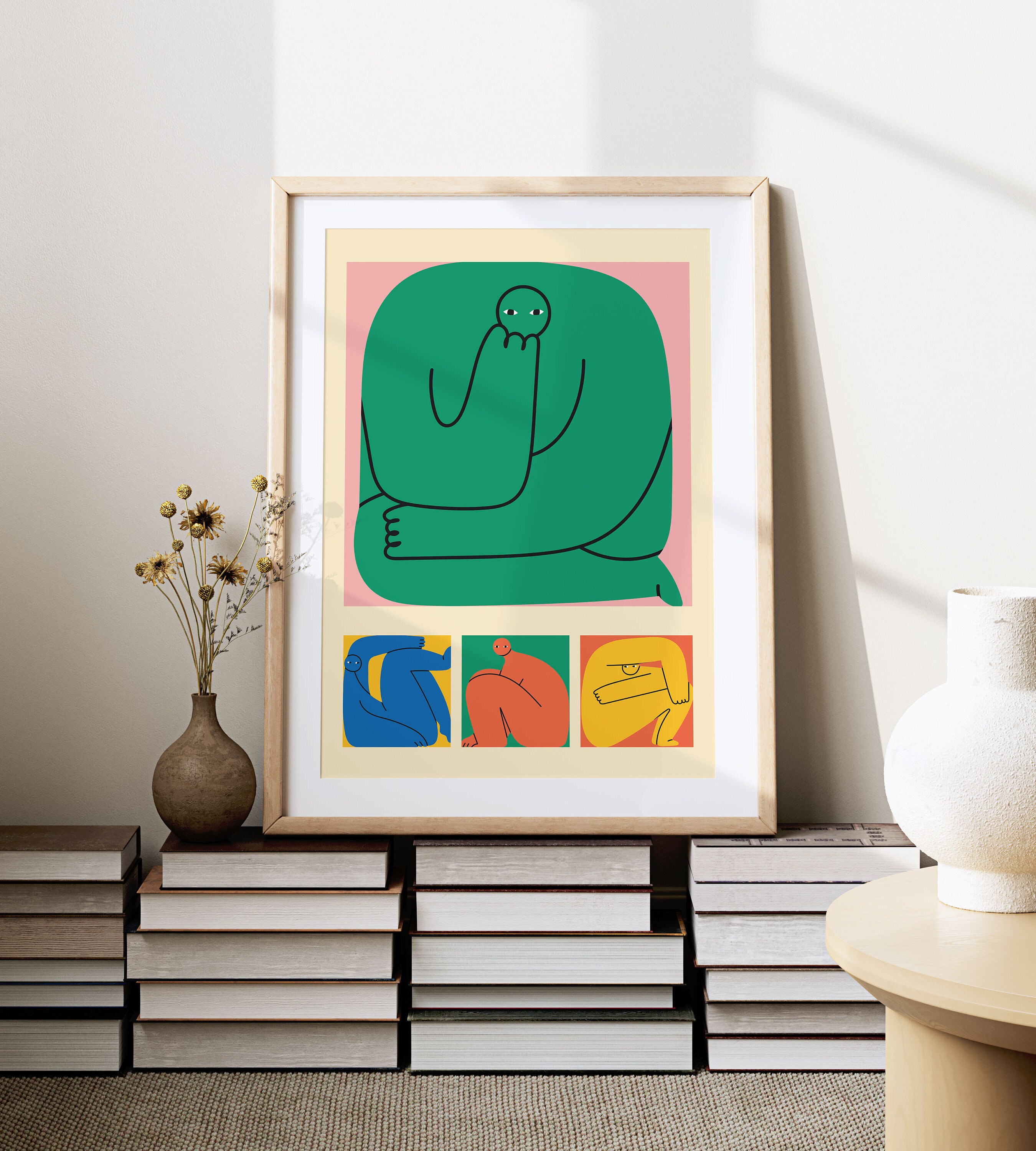 Graphic Wall Art 2 Set Bold Retro Figure Prints Matisse Style Portrait ...