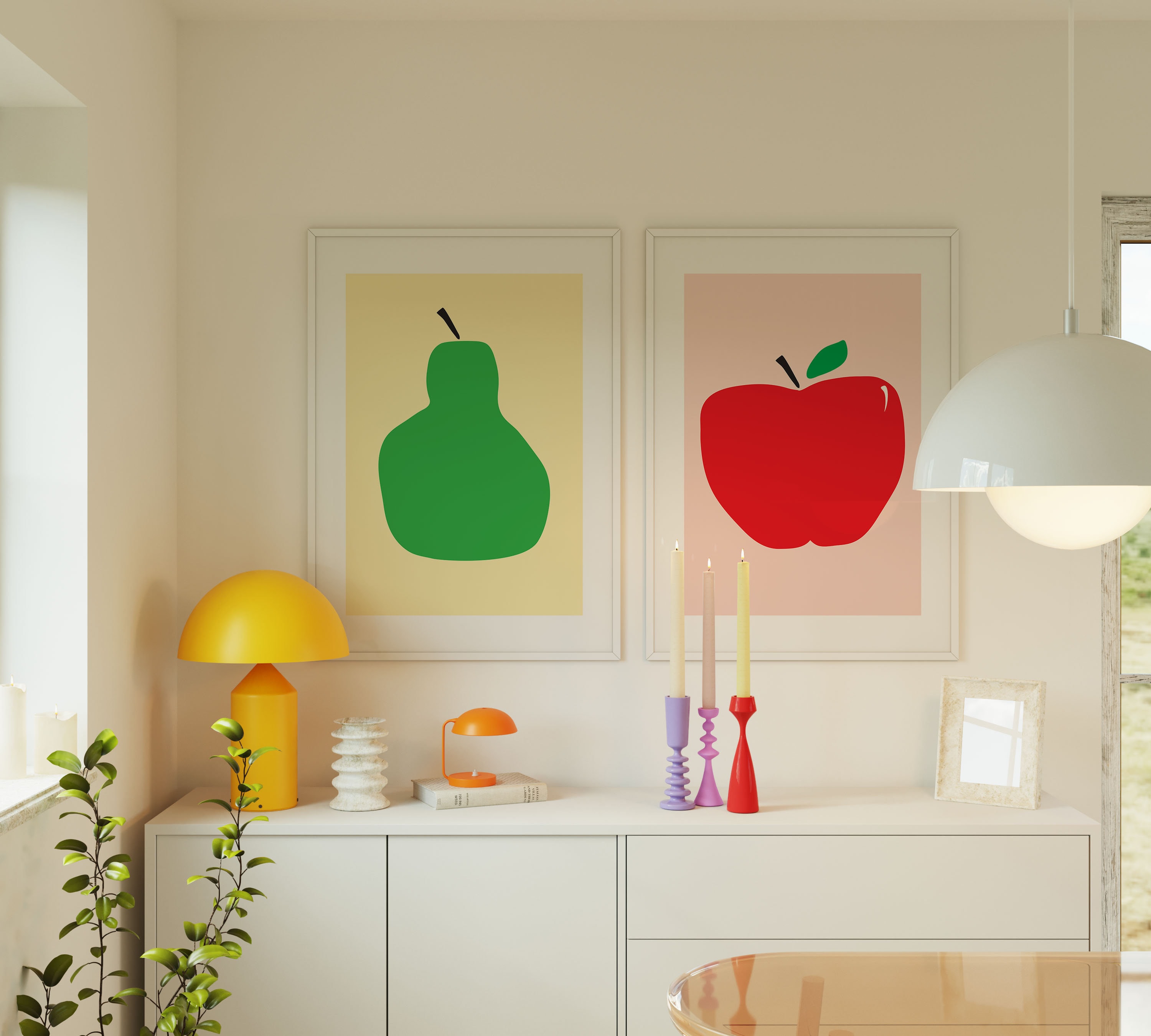 Red Apple Print Green Pear Printable Wall Art. Set of 2 Fruity Posters ...