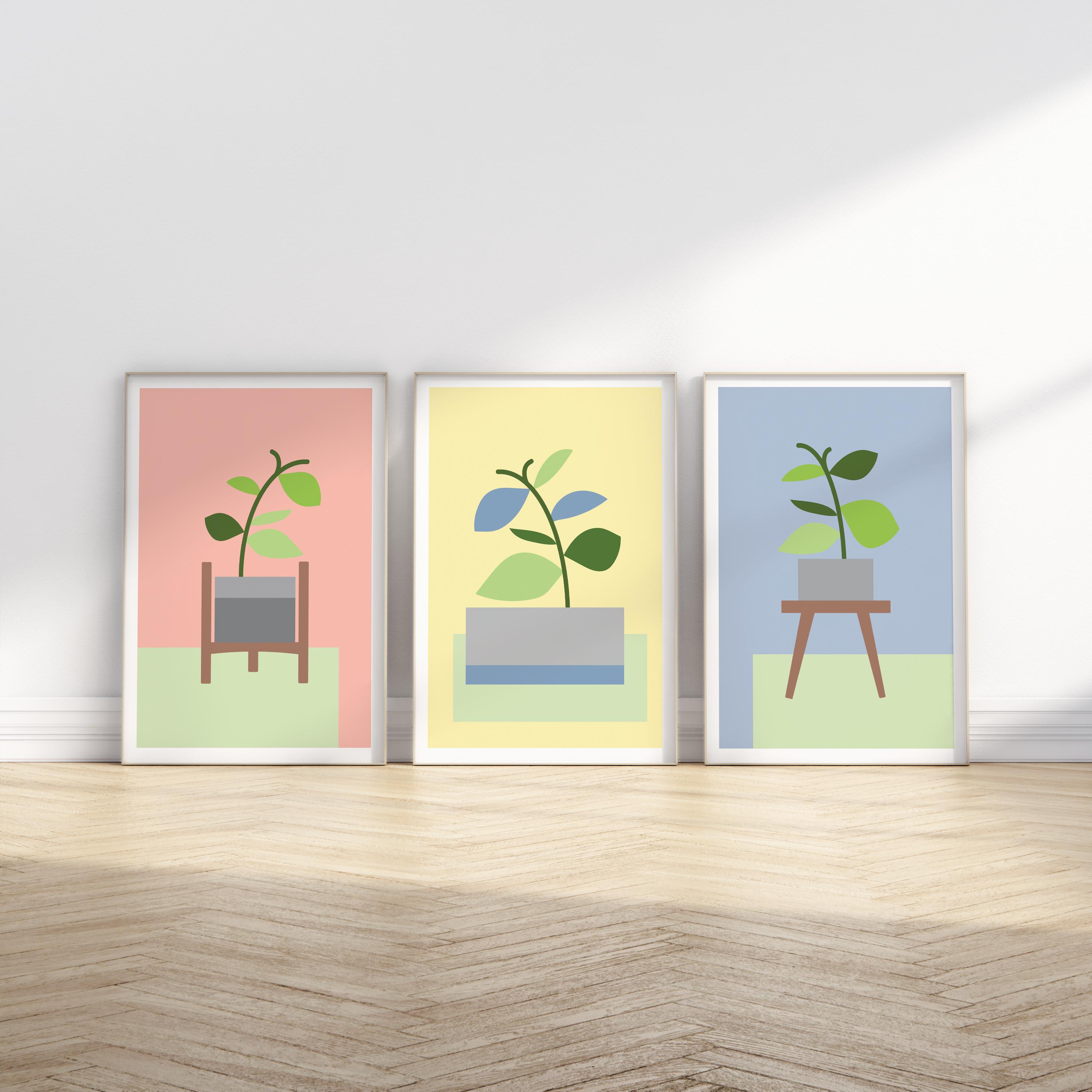 Modern Scandi Plant Wall Art Print Set of 3 | Botanical Geometric ...