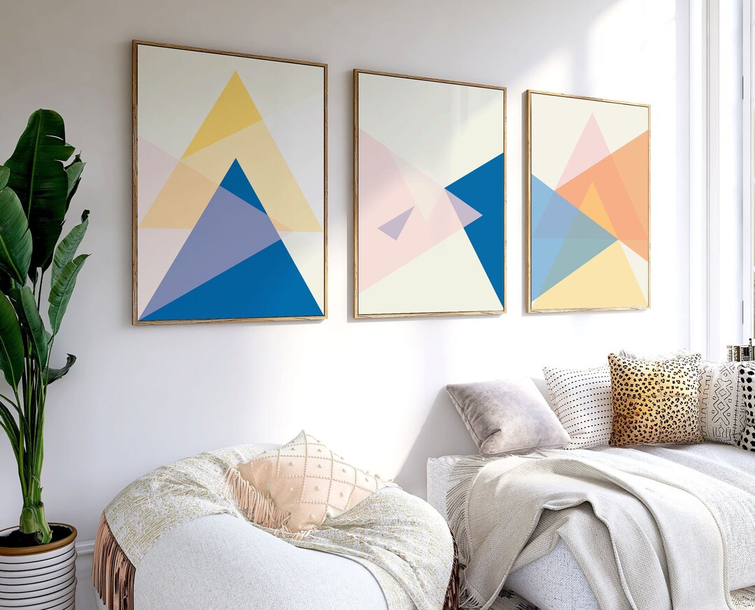 Arte mural imprimible de triángulos abstractos. Juego de 3 láminas ...