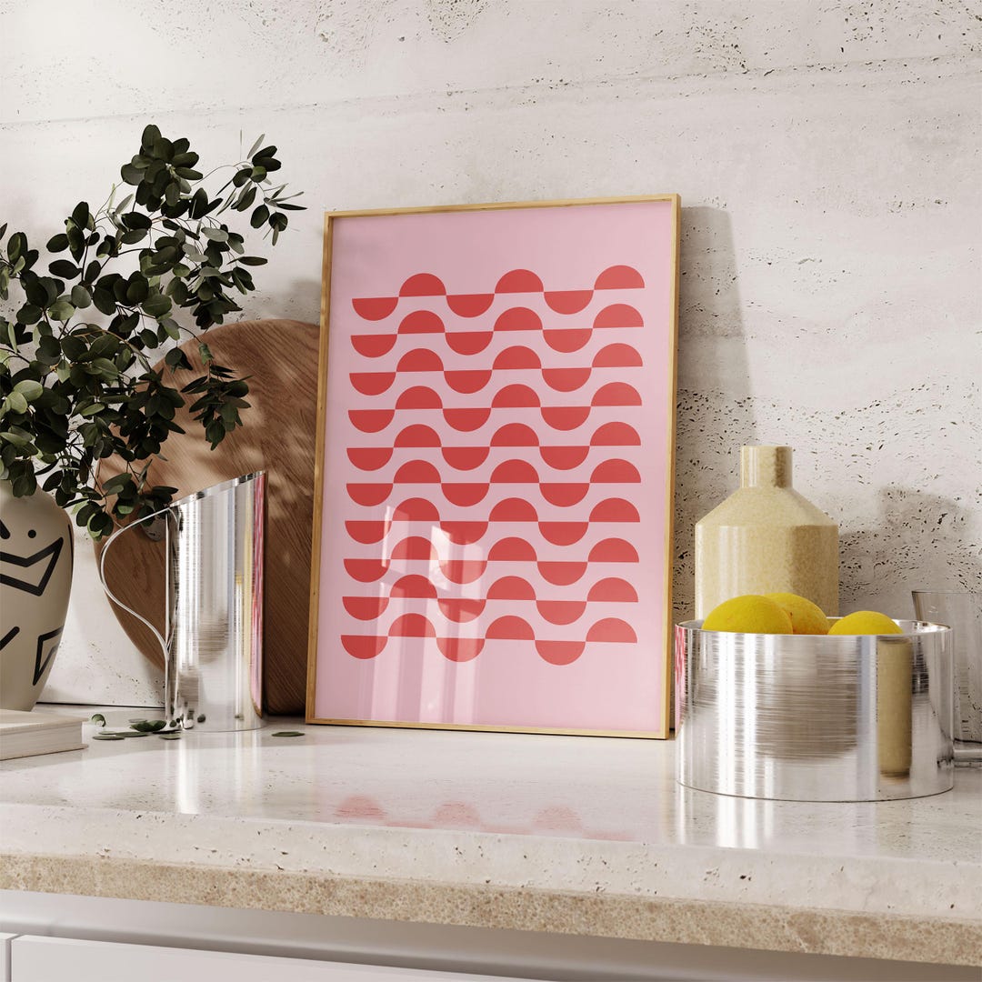 Bauhaus MCM Poster Pink Red Printable Wall Art Abstract Semi Circle ...