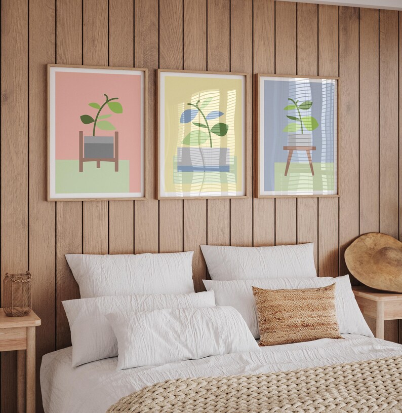 Modern Scandi Plant Wall Art Print Set of 3 | Botanical Geometric ...