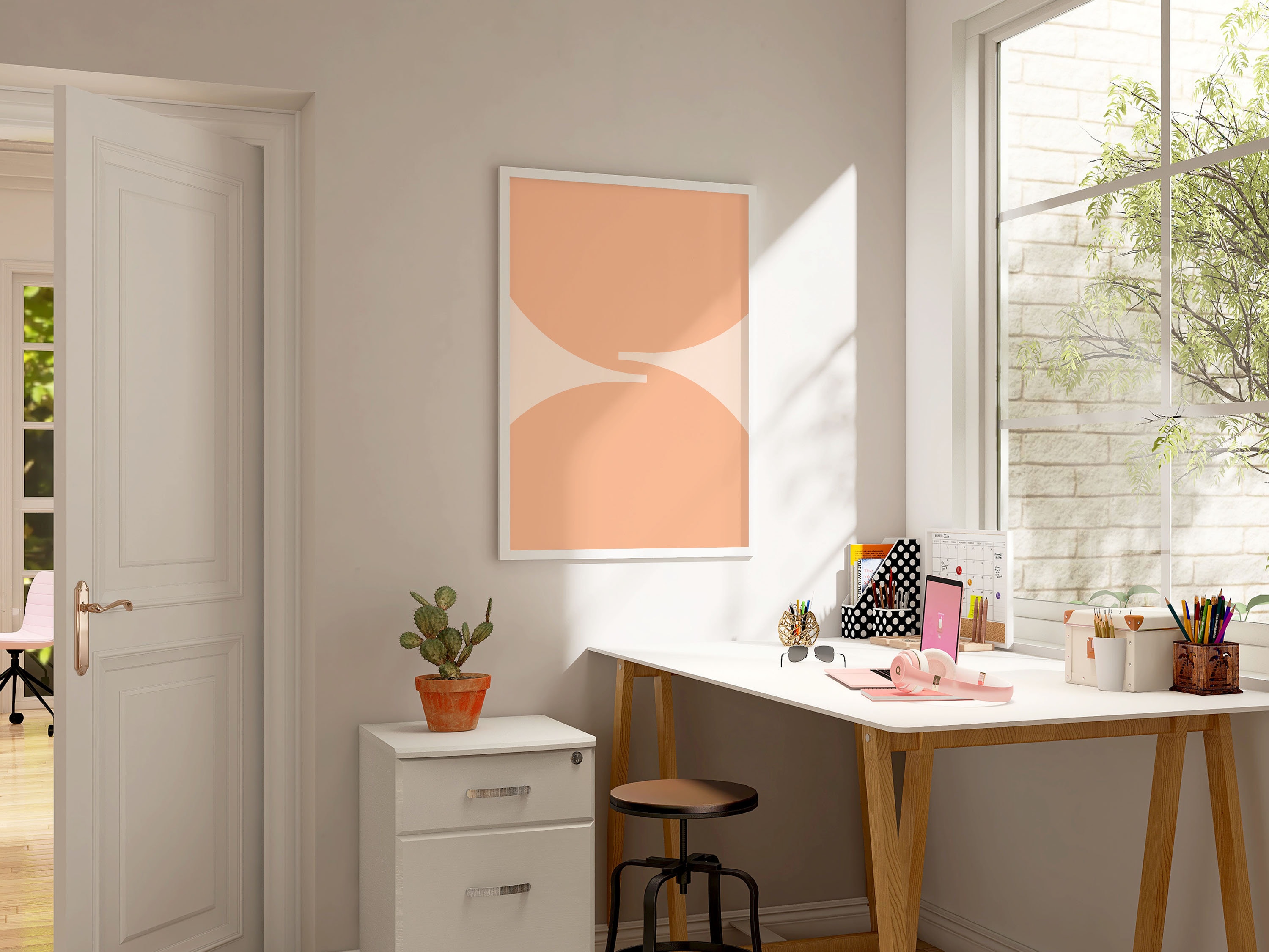 Pantone 2024 Peach Fuzz Print Set of 2 Bauhaus Style Wall Decor Peach ...
