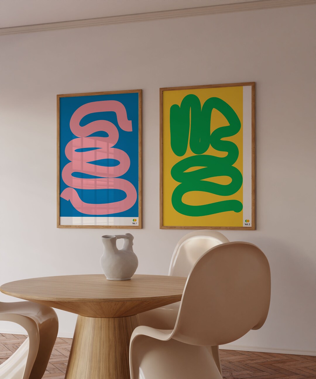 Modern Abstract Line Print Set of 2 Colorful Printable Wall Art Pink ...