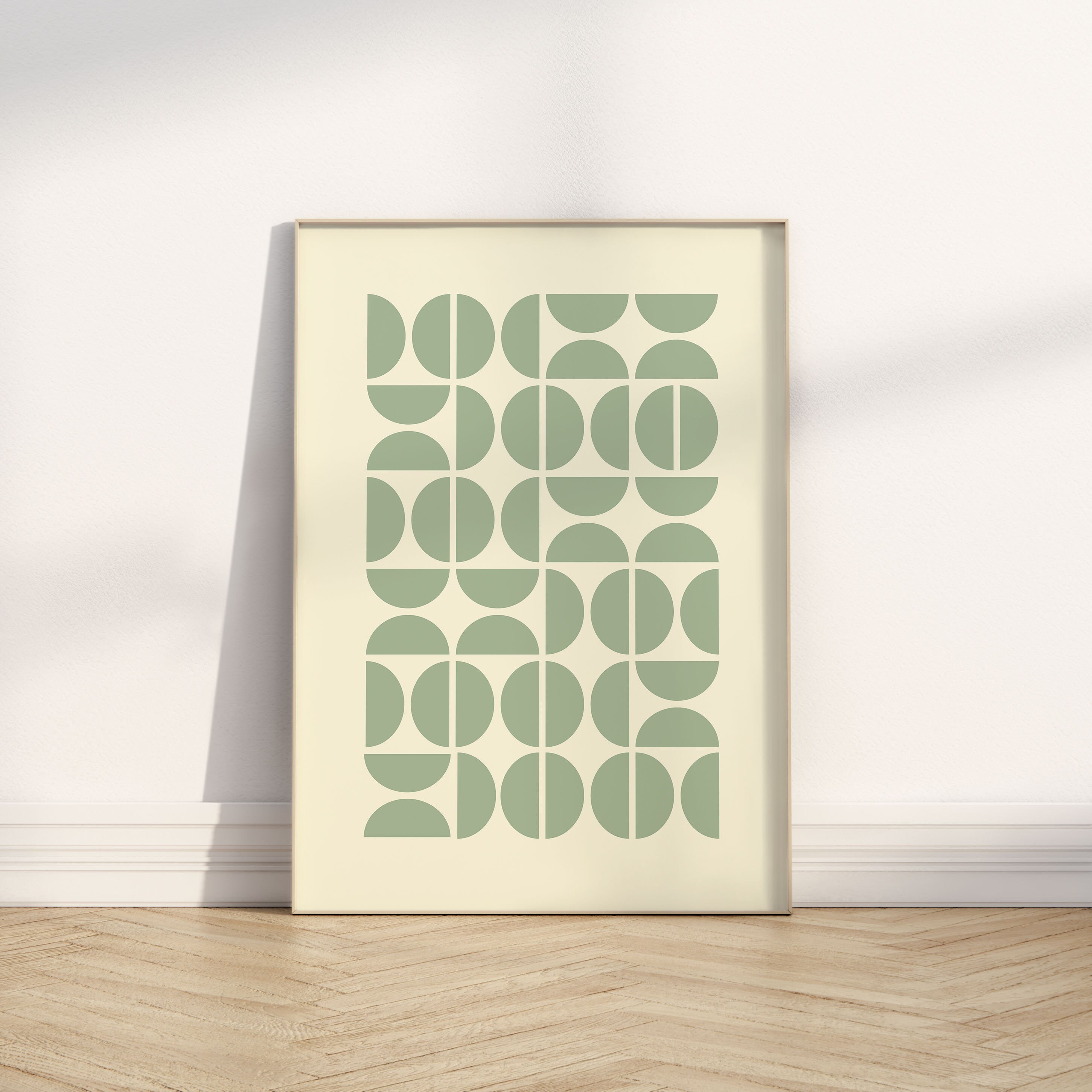 Set von 6 Drucken Salbeigrün Midcentury moderne abstrakte druckbare Wandkunst Bauhaus Kreis ...