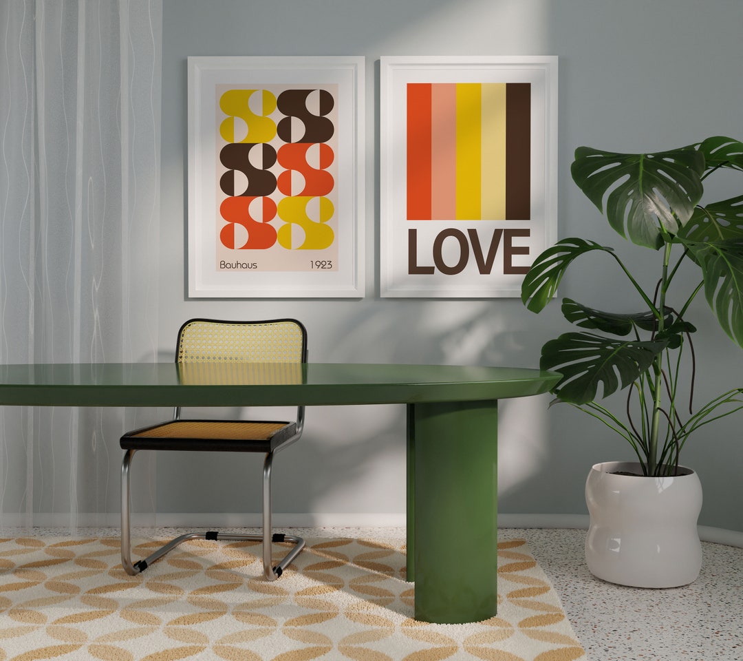 1970s Retro Print Set of 2 Boho Poster Orange Love Printable Wall Art ...