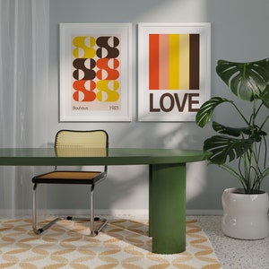 1970s Retro Print Set of 2 Boho Poster Orange Love Printable Wall Art ...