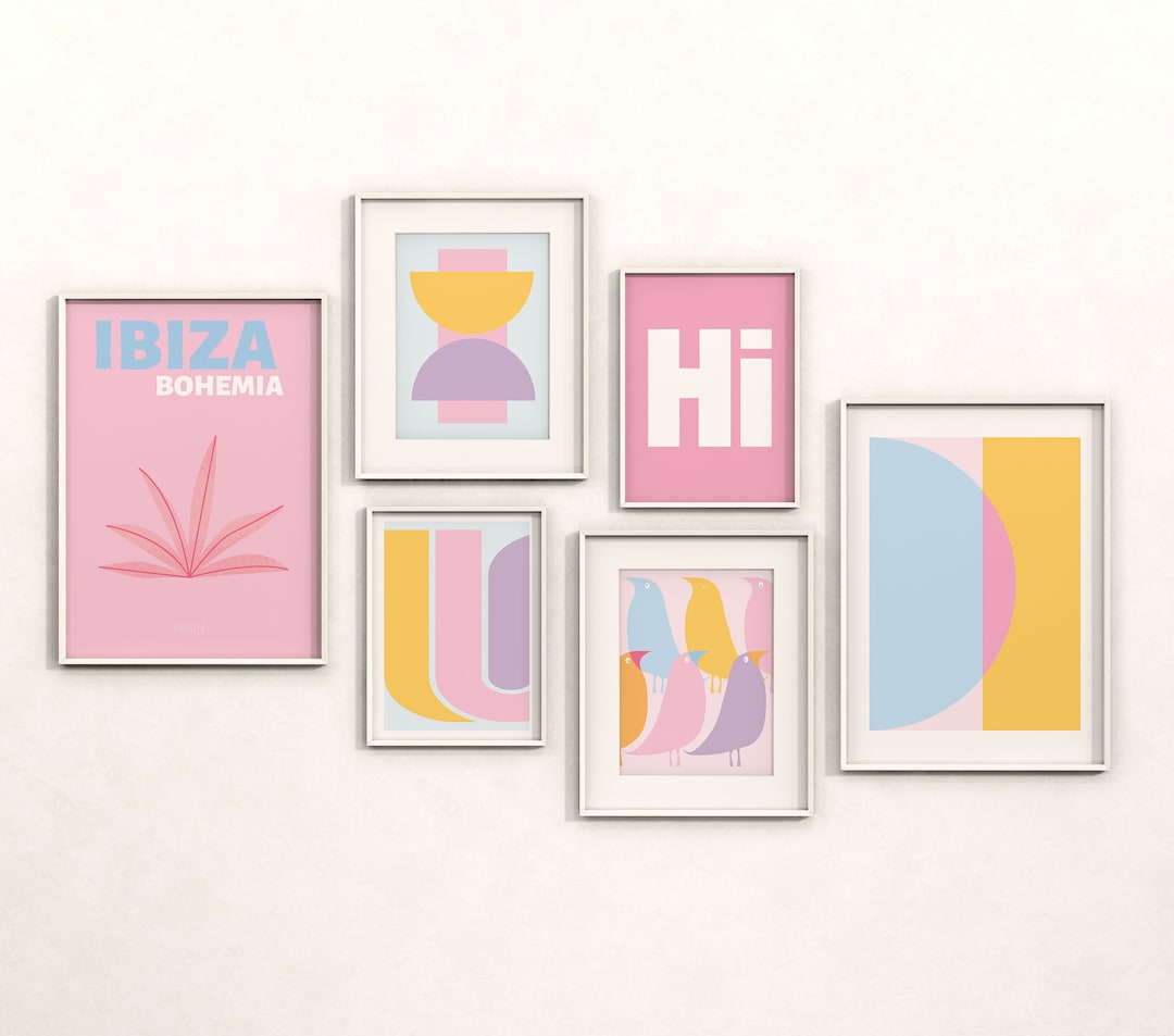 Pink Retro Poster Set of 6 Preppy Room Decor Pink Abstract Printable ...