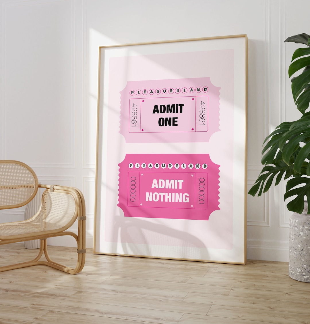 Pink Ticket Wall Art Printable – Funny Retro Poster for Dorm Room Decor ...