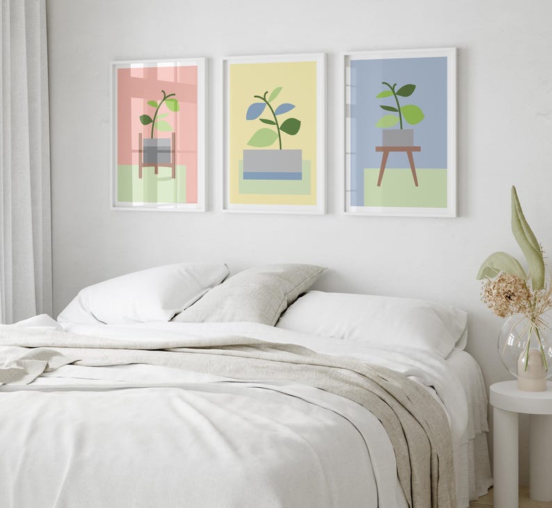 Modern Scandi Plant Wall Art Print Set of 3 | Botanical Geometric ...