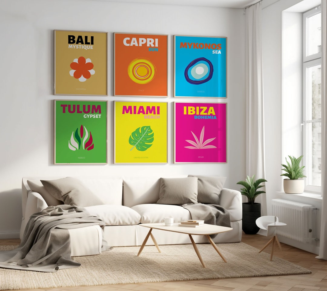 Retro Travel Poster Set of 6. Ibiza Printable Wall Art. Miami Beach ...