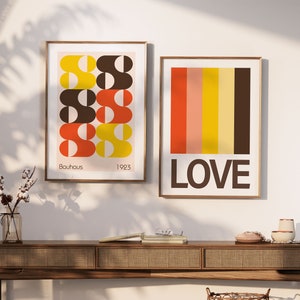 1970s Retro Print Set of 2 Boho Poster Orange Love Printable Wall Art ...